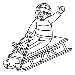 Sledding girl with a cat isolated coloring page Vector Image