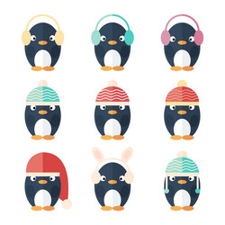 Penguins icons set in flat design Royalty Free Vector Image