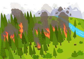Natural fire cartoon burning forest nature Vector Image