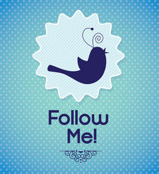 Follow me label with little colorful bird Vector Image