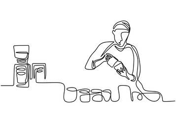 Continuous one single line drawing of barista Vector Image
