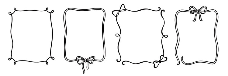 Bow frame ribbon border vintage hand drawn set Vector Image