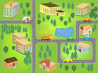 Cartoon map seamless pattern roads cars Royalty Free Vector