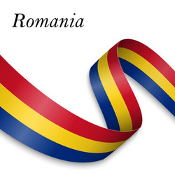 Waving ribbon flag romania on circle frame Vector Image