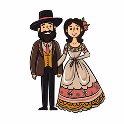 Jewish orthodox couple hand-drawn comic Royalty Free Vector