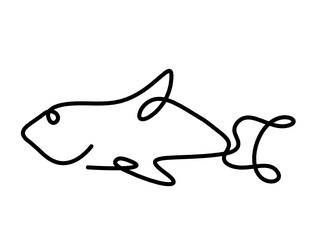 Black silhouette of fish as line drawing on white Vector Image
