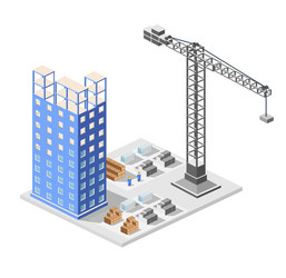 Isometric building construction Royalty Free Vector Image