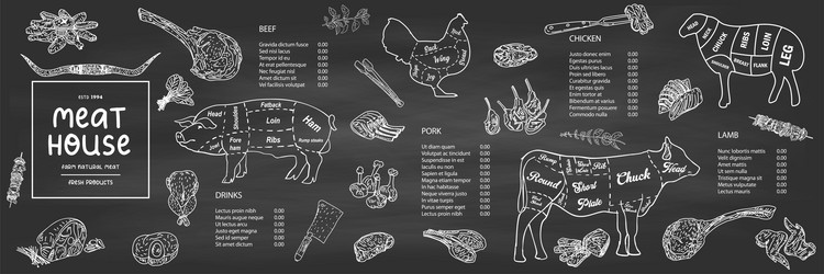 Meat house restaurant menu price template Vector Image