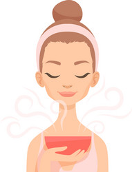 Girl washing her face with special skincare soap Vector Image