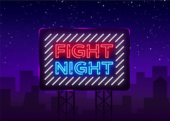Fight night neon signboard bright Royalty Free Vector Image