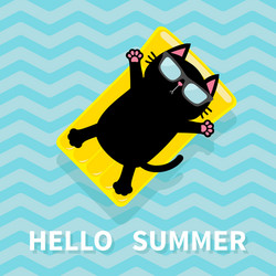 Hello summer swimming pool water black cat Vector Image