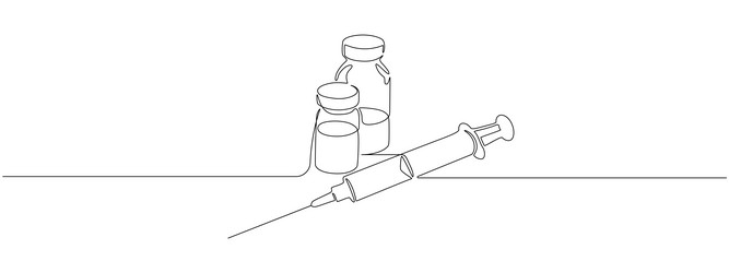 One continuous line drawing of medicine set Vector Image