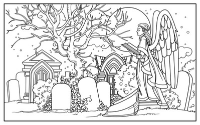Color and line drawing for coloring cemetery Vector Image