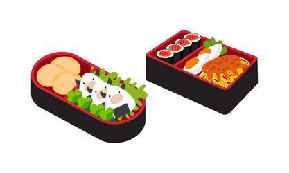 Bento box logo japanese lunch box Royalty Free Vector Image