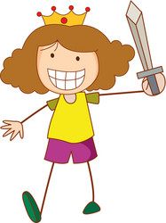 A doodle kid holding sword cartoon character Vector Image