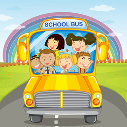 Boys and girls riding in school bus Royalty Free Vector