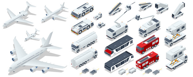 Airport service vehicles and planes Royalty Free Vector