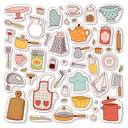 Kitchen utensils cooking scrapbook stickers Vector Image