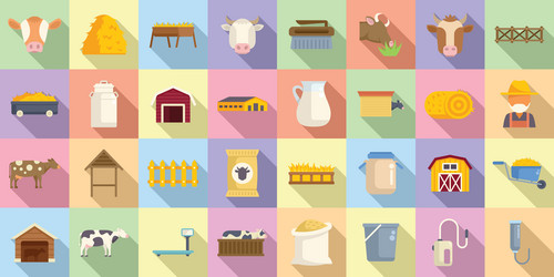 Breeding cows icons set simple cattle milk Vector Image