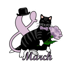 8 march greeting card with a cat and flower Vector Image