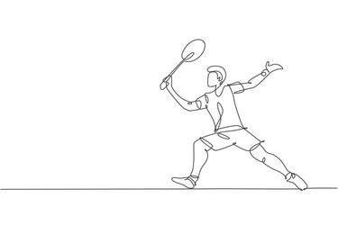 One single line drawing young energetic badminton Vector Image