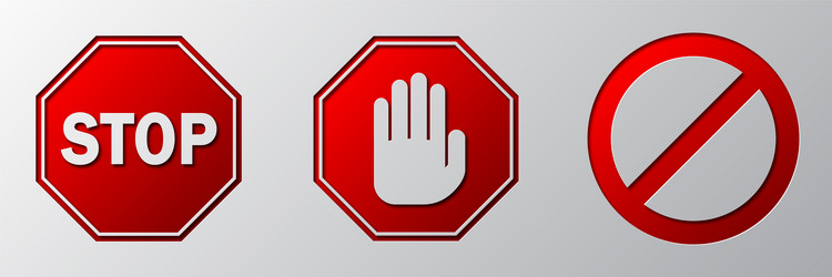 Red stop sign isolated hand signs Royalty Free Vector Image