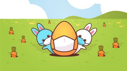 Boy are playing with three rabbits Royalty Free Vector Image