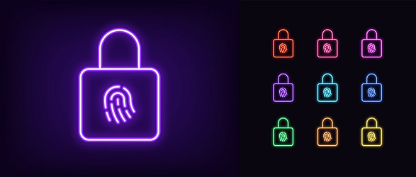 Outline neon lock id icon set glowing neon lock Vector Image