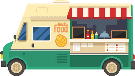 Burger food truck flat street wagon ready Vector Image