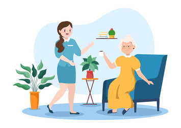 Cartoon picture of nurses taking care elder Vector Image