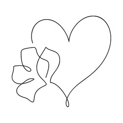 Hand drawn love heart with flower monoline Vector Image