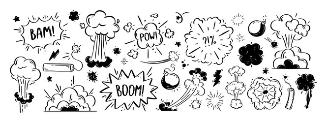 Hand drawn set of comics bombs and explosions Vector Image