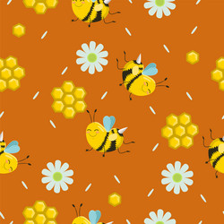 Honey bee cartoon kids seamless pattern or digital