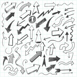 Hand drawn directional arrows set sketch design Vector Image