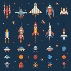 8 bit pixel art arcade space games scenes Vector Image