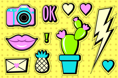 Stickers set cartoon patch badges Royalty Free Vector Image