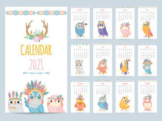 Animals calendar 2021 cute monthly calendar Vector Image