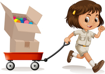 Little girl pulling cart with cats Royalty Free Vector Image