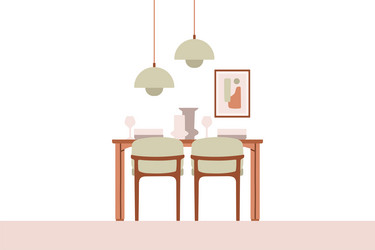 Dining table in kitchen with chairs plates and Vector Image