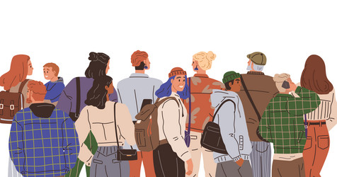 Big queue as moved forward crowd people Royalty Free Vector