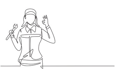 Single continuous line drawing mechanic Royalty Free Vector