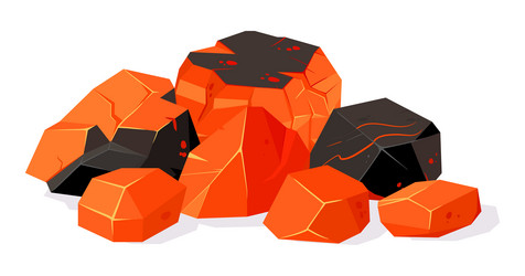 Cartoon burning charcoal flaming smoking coal Vector Image