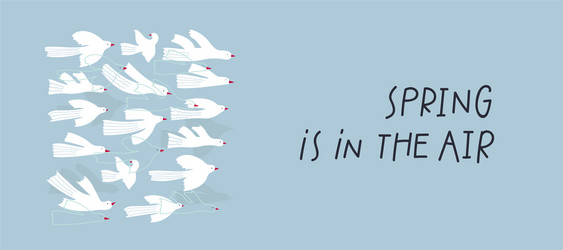 Flying white bird air spring postcard Royalty Free Vector