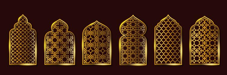 Set of shape islamic windows golden muslim frames Vector Image
