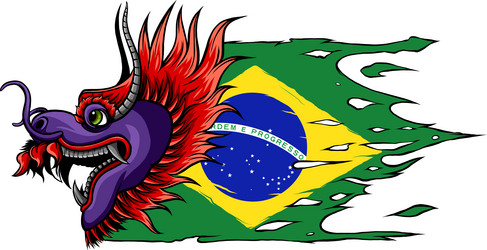 Dragon head with brazil flag isolated on white Vector Image