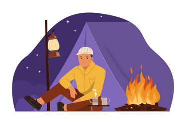 Traveler man camping alone on night time Vector Image