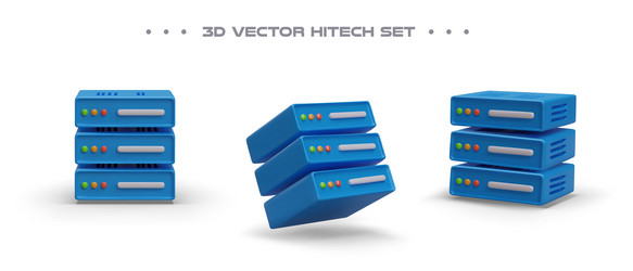Realistic blue server in different positions Vector Image