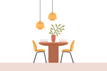 Dining table in kitchen with chairs plates and Vector Image