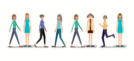 Group women walking and running characters Vector Image