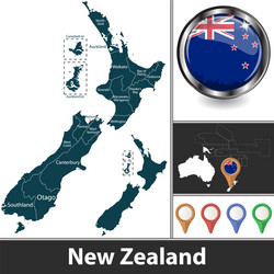 New zealand map with bright icons Royalty Free Vector Image
